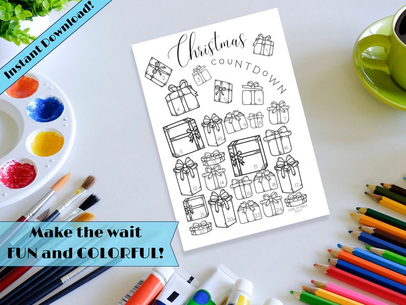 Printable Christmas Countdown Coloring Page Advent Calendar Christmas ...