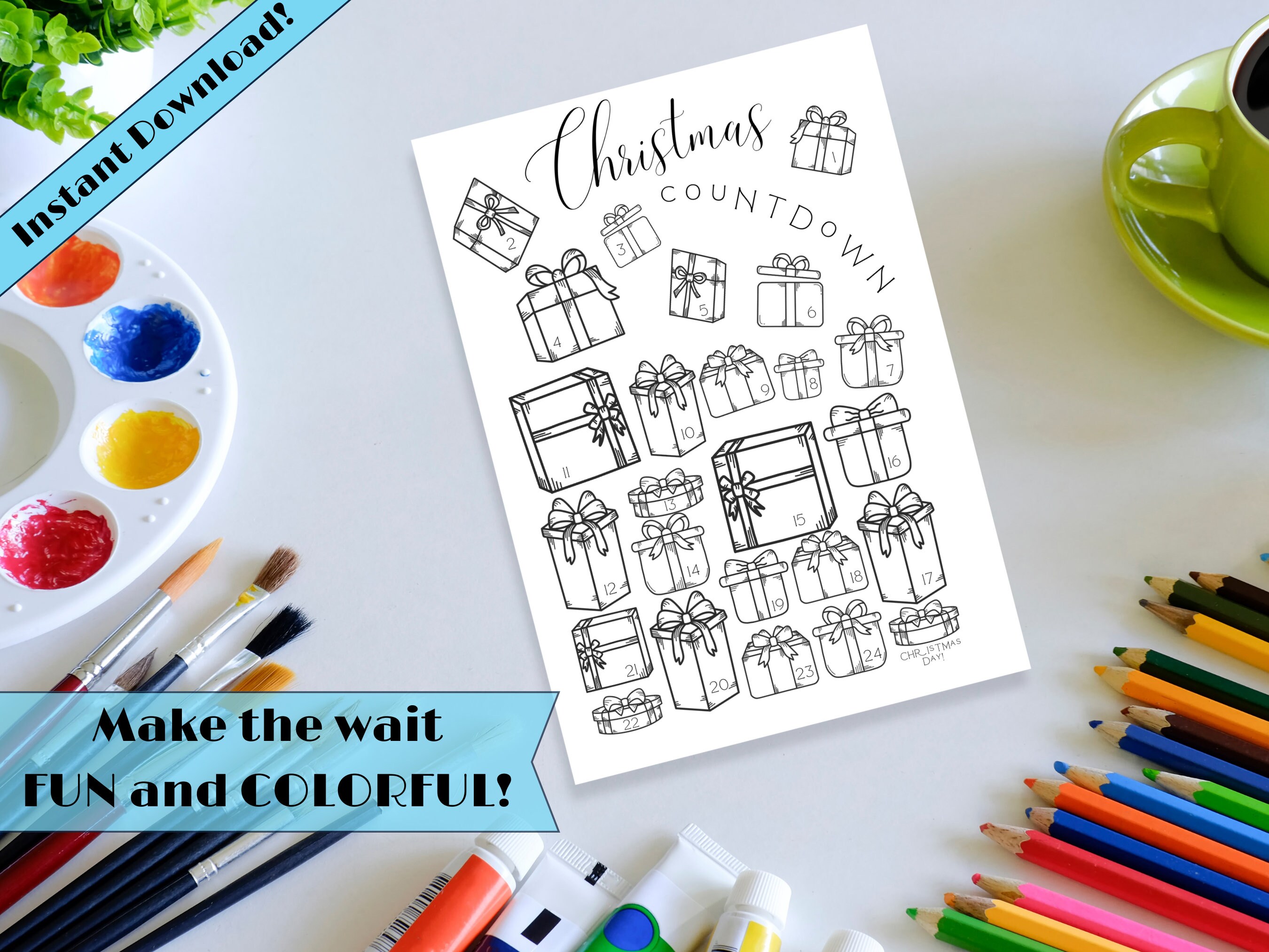Printable Christmas Countdown Coloring Page Advent Calendar Christmas ...