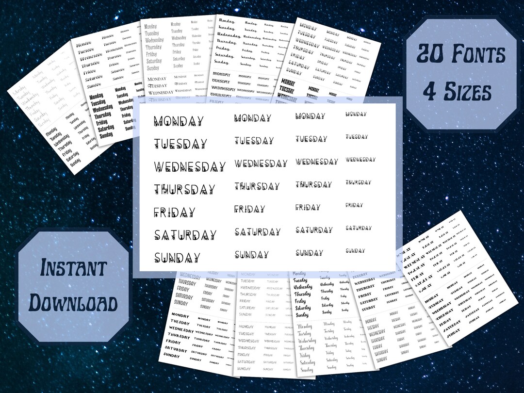 Days of the Week Printable Bullet Journal Variety Pack Instant Download ...