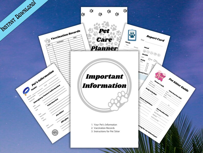 Complete Pet Care Planner Printable Dog and Cat Care Tracker Pet Health ...
