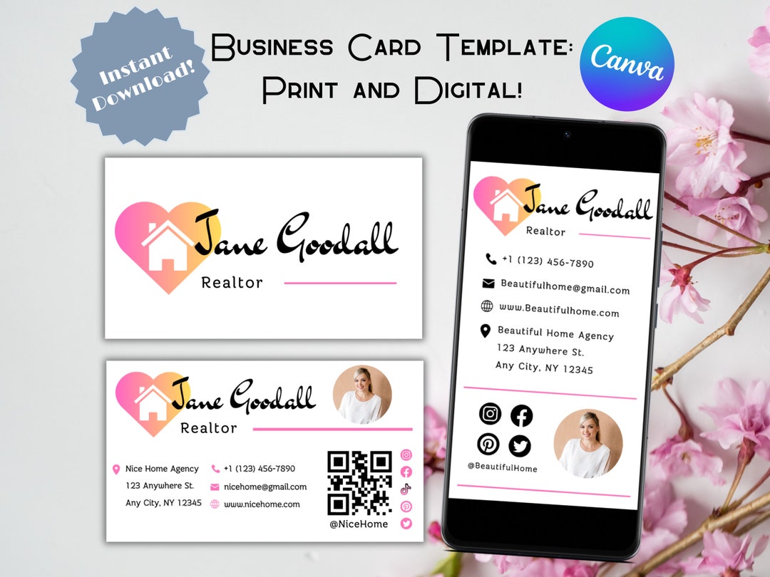 EDITABLE Real Estate Business Card Template, Printable and Digital ...