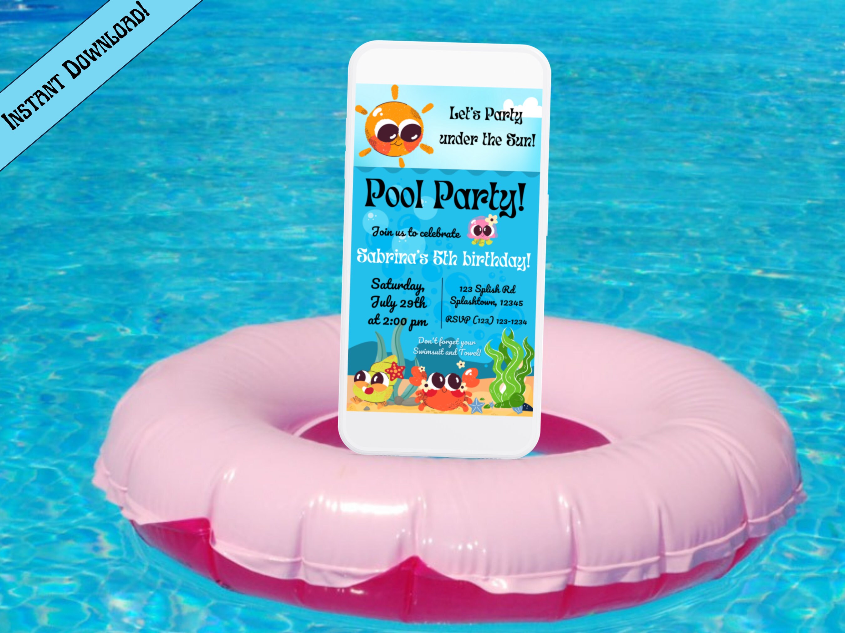 EDITABLE Pool Party Invite Kawaii Cute Vibes Summer Invitation - Etsy ...