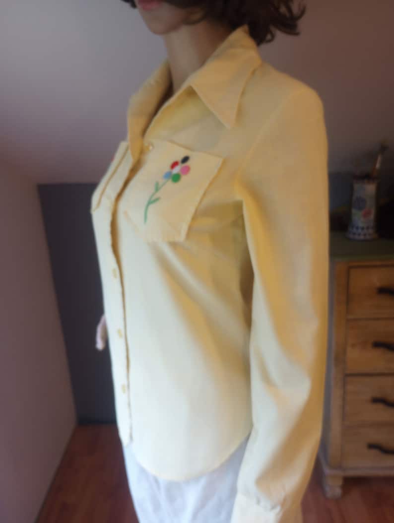 1970s, 1980s Vintage Button up Embroidered Blouse, Big Collar, Retro ...
