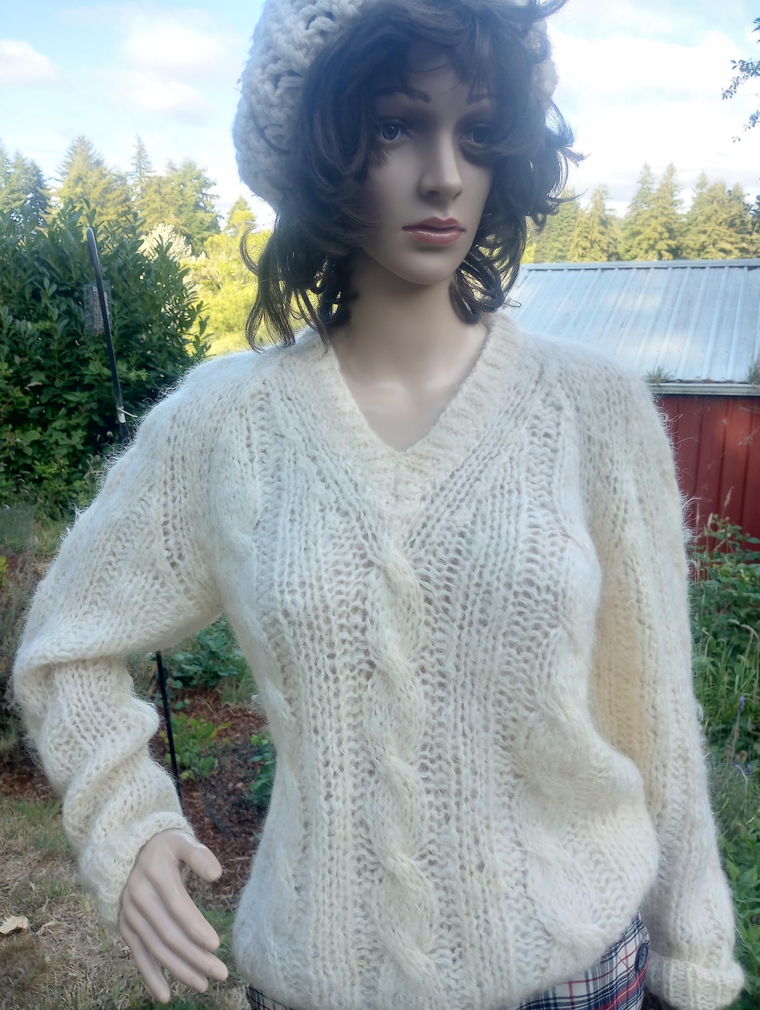 Vintage Handknit Italian Tami V Neck Mohair, Wool and Nylon Sweater ...