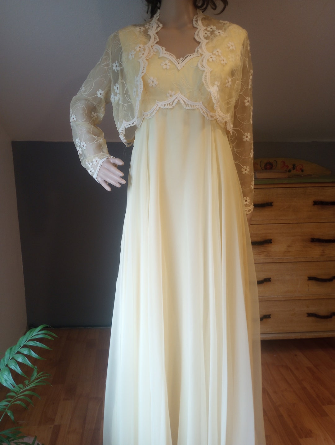Beautiful Mid Century Formal Prom Dress, Pale Yellow, Women's Small ...