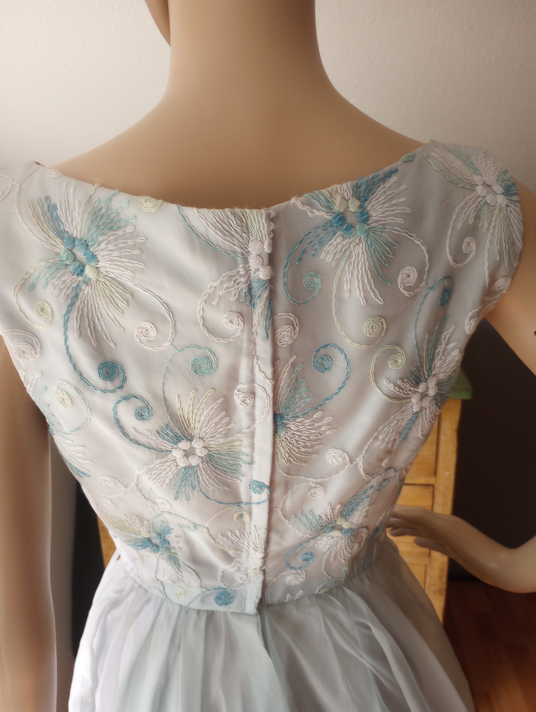 1950s Fit and Flare Light Blue Prom Dress, Jay Herbert, Women's Small ...