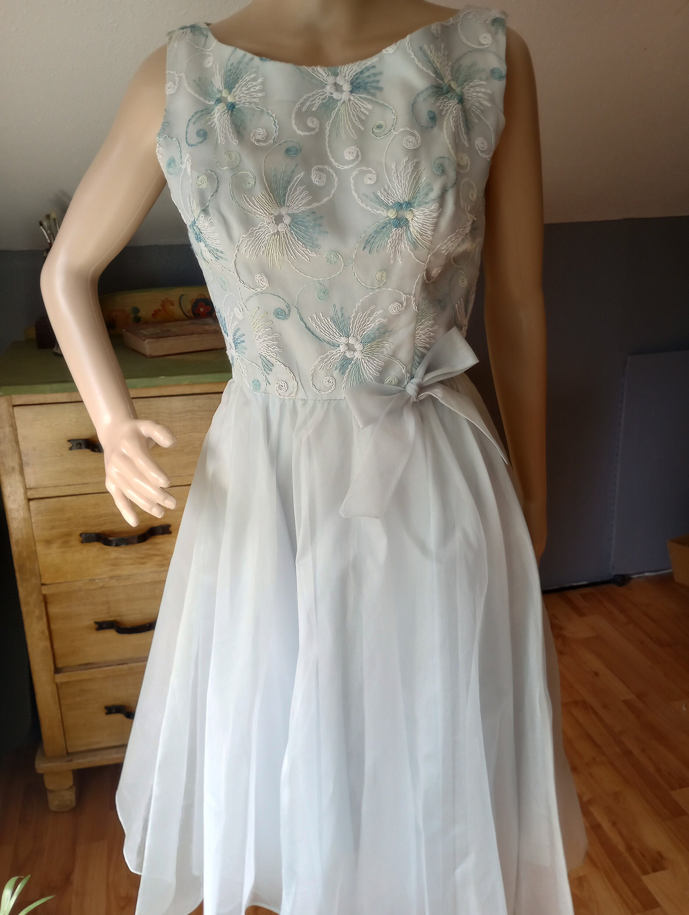 1950s Fit and Flare Light Blue Prom Dress, Jay Herbert, Women's Small ...