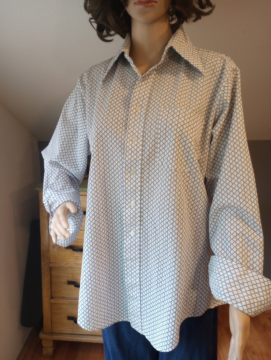 1970s Retro Polyester Disco Mans Button up Shirt Medium - Etsy