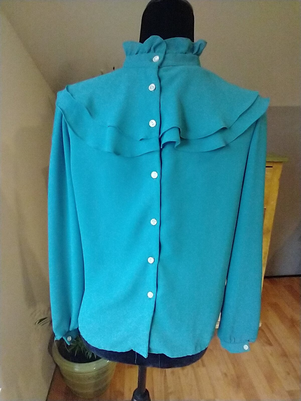 1980s Teal Blue Stunning High Ruffle Neck Blouse Cape Collar - Etsy