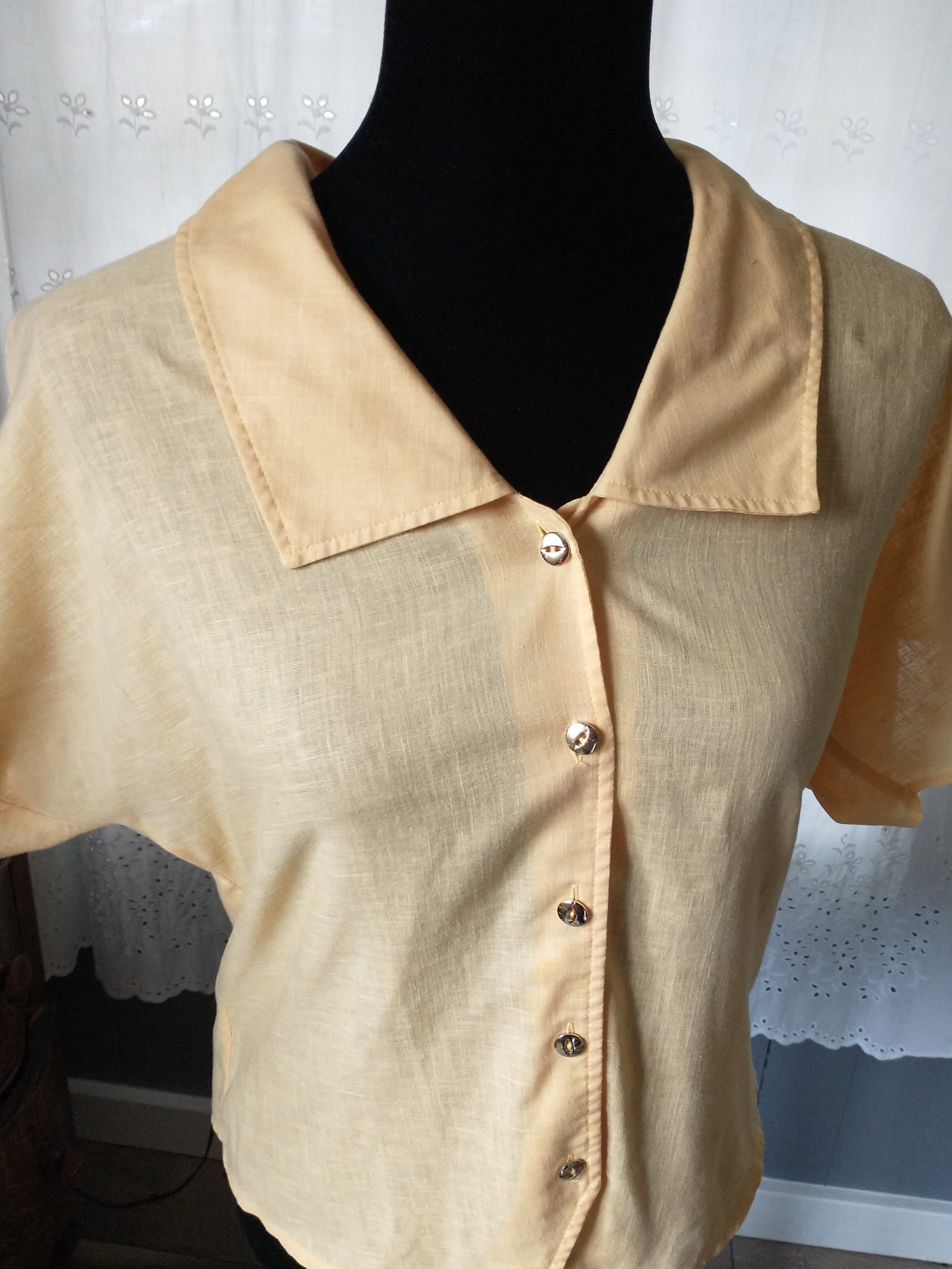 Gorgeous Creamy Yellow Half Sleeve Button up Blouse - Etsy