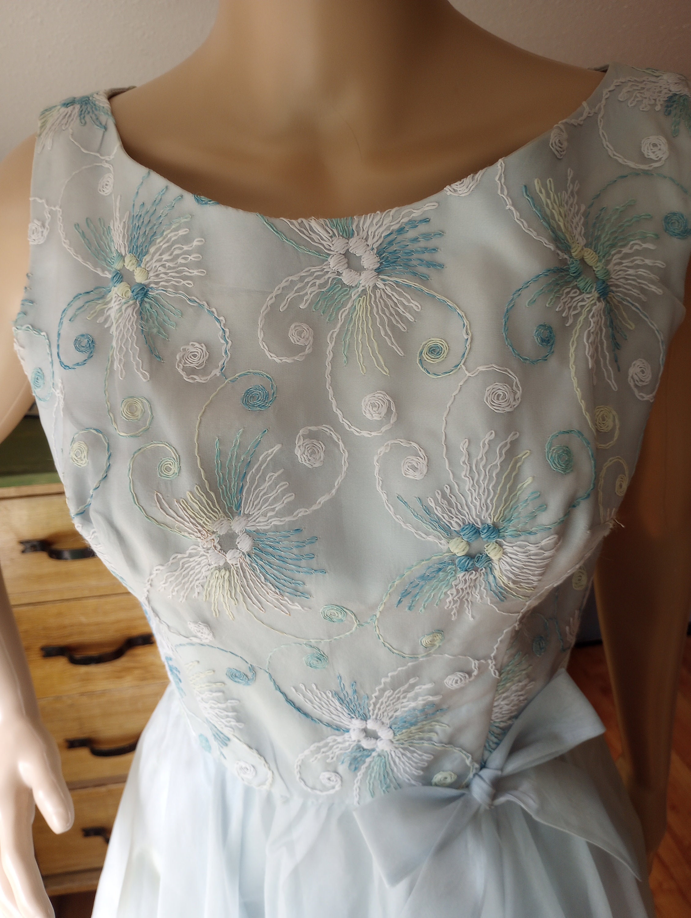 1950s Fit and Flare Light Blue Prom Dress, Jay Herbert, Women's Small ...