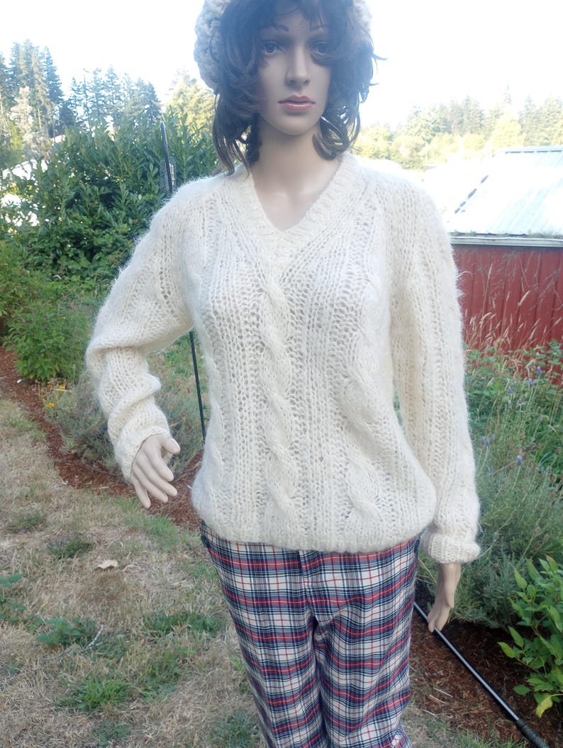 Vintage Handknit Italian Tami V Neck Mohair, Wool and Nylon Sweater ...