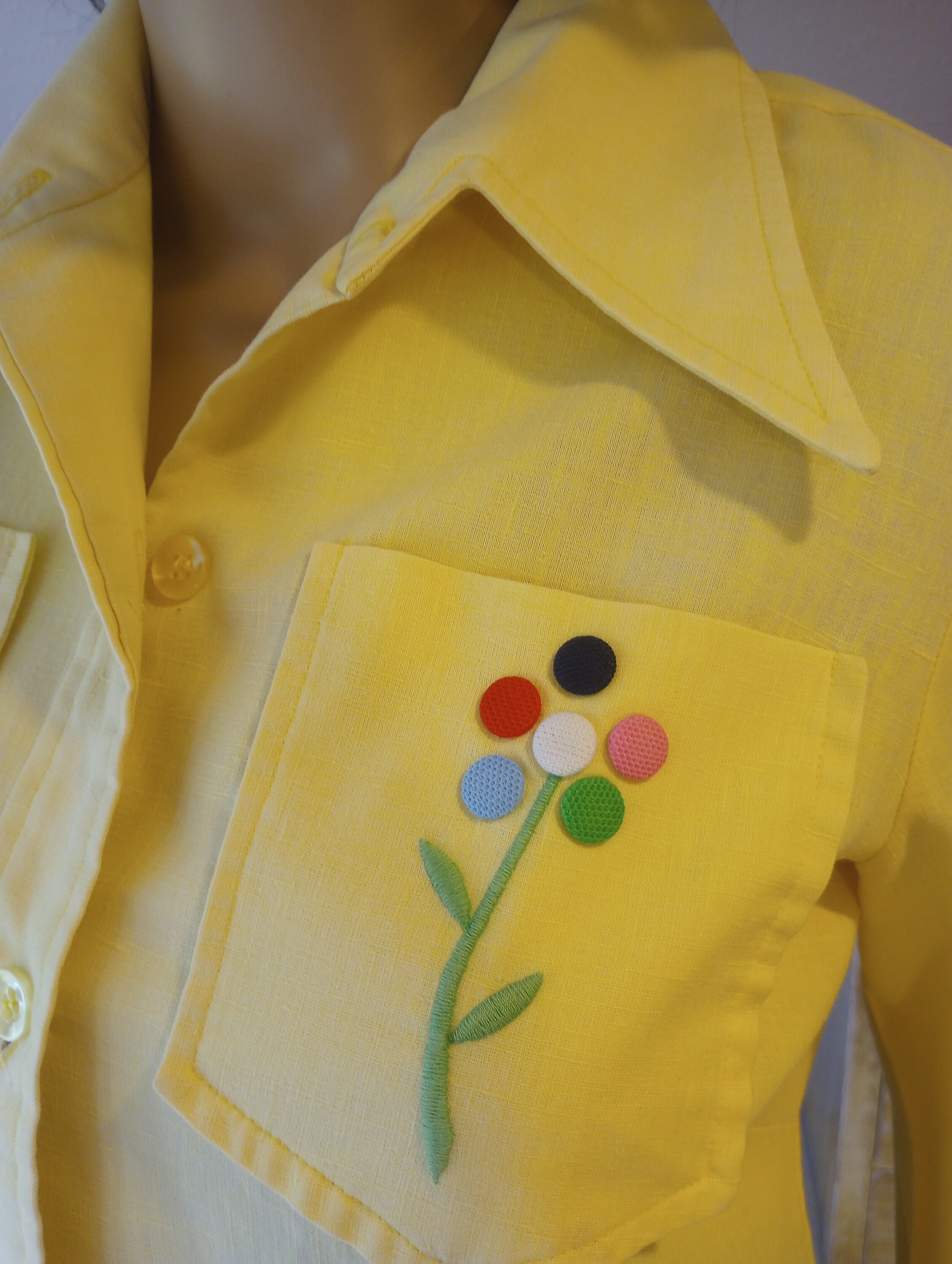 1970s, 1980s Vintage Button up Embroidered Blouse, Big Collar, Retro ...