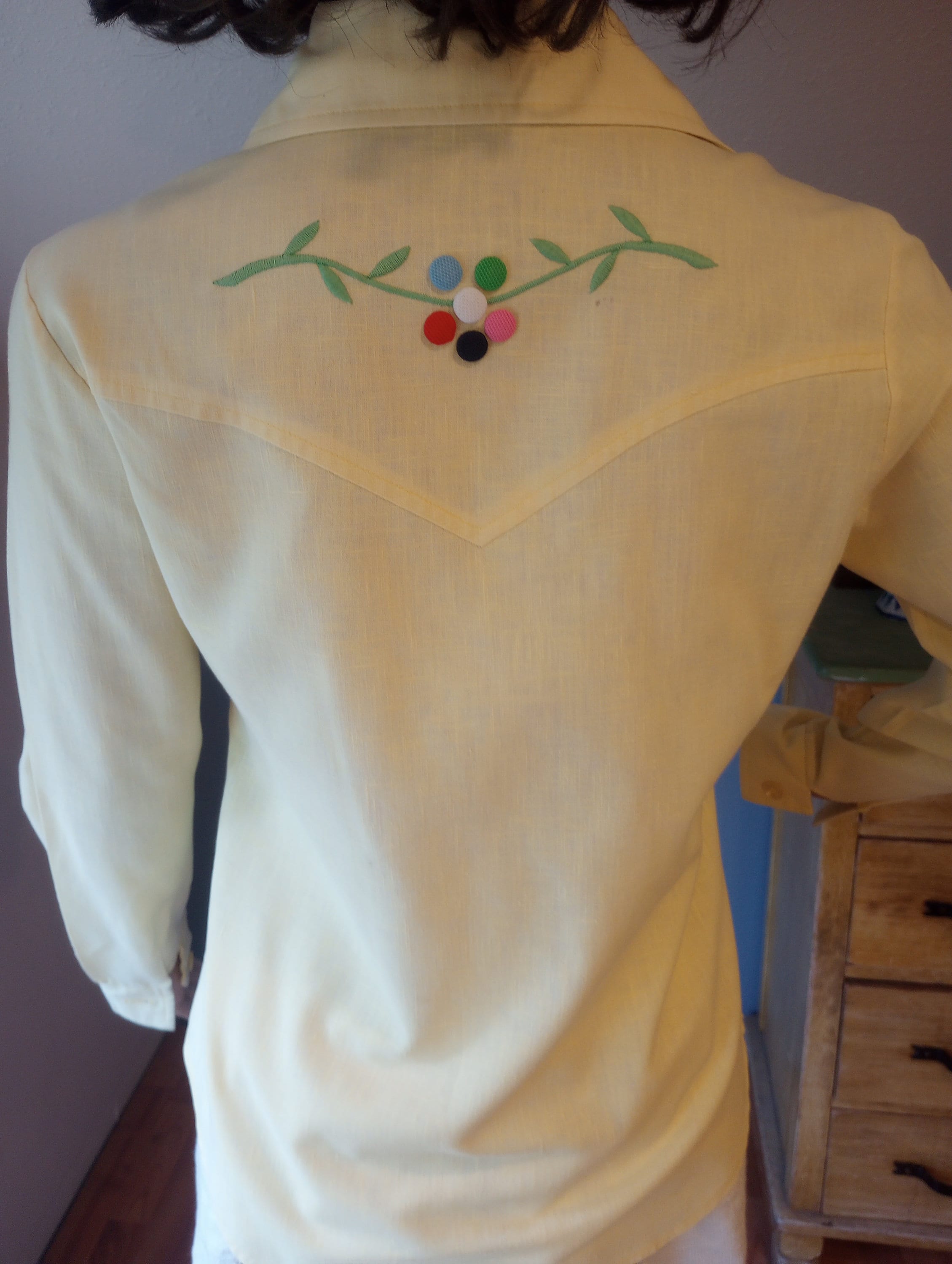 1970s, 1980s Vintage Button up Embroidered Blouse, Big Collar, Retro ...