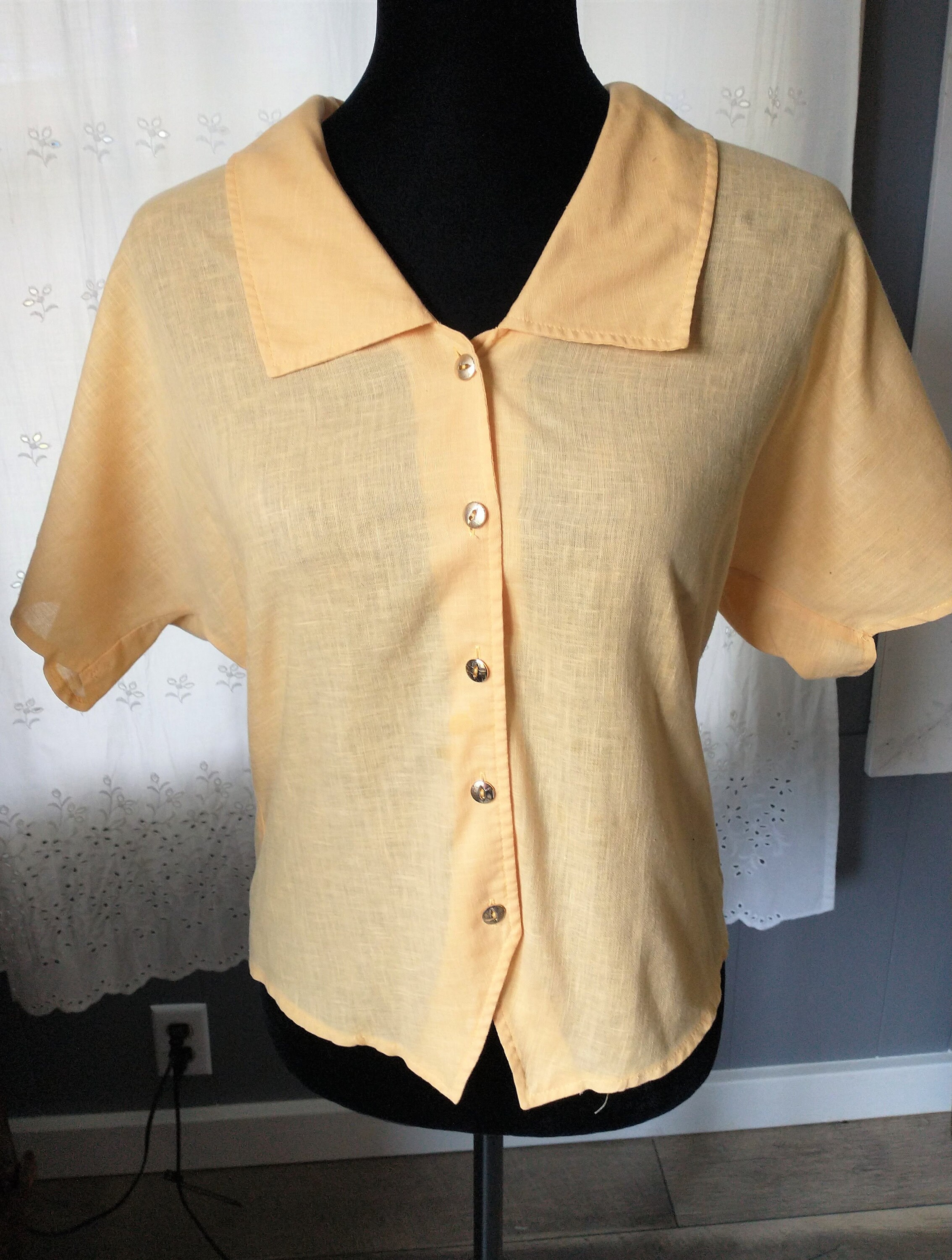 Gorgeous Creamy Yellow Half Sleeve Button up Blouse - Etsy