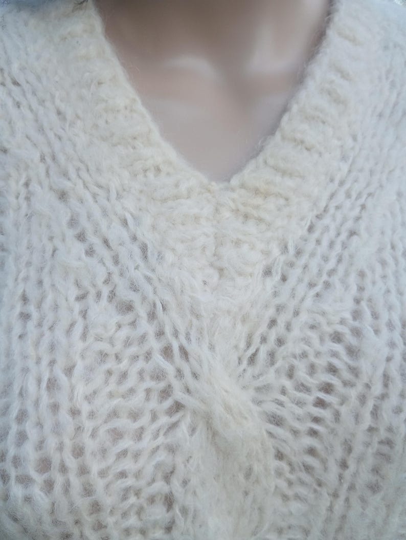 Vintage Handknit Italian Tami V Neck Mohair, Wool and Nylon Sweater ...