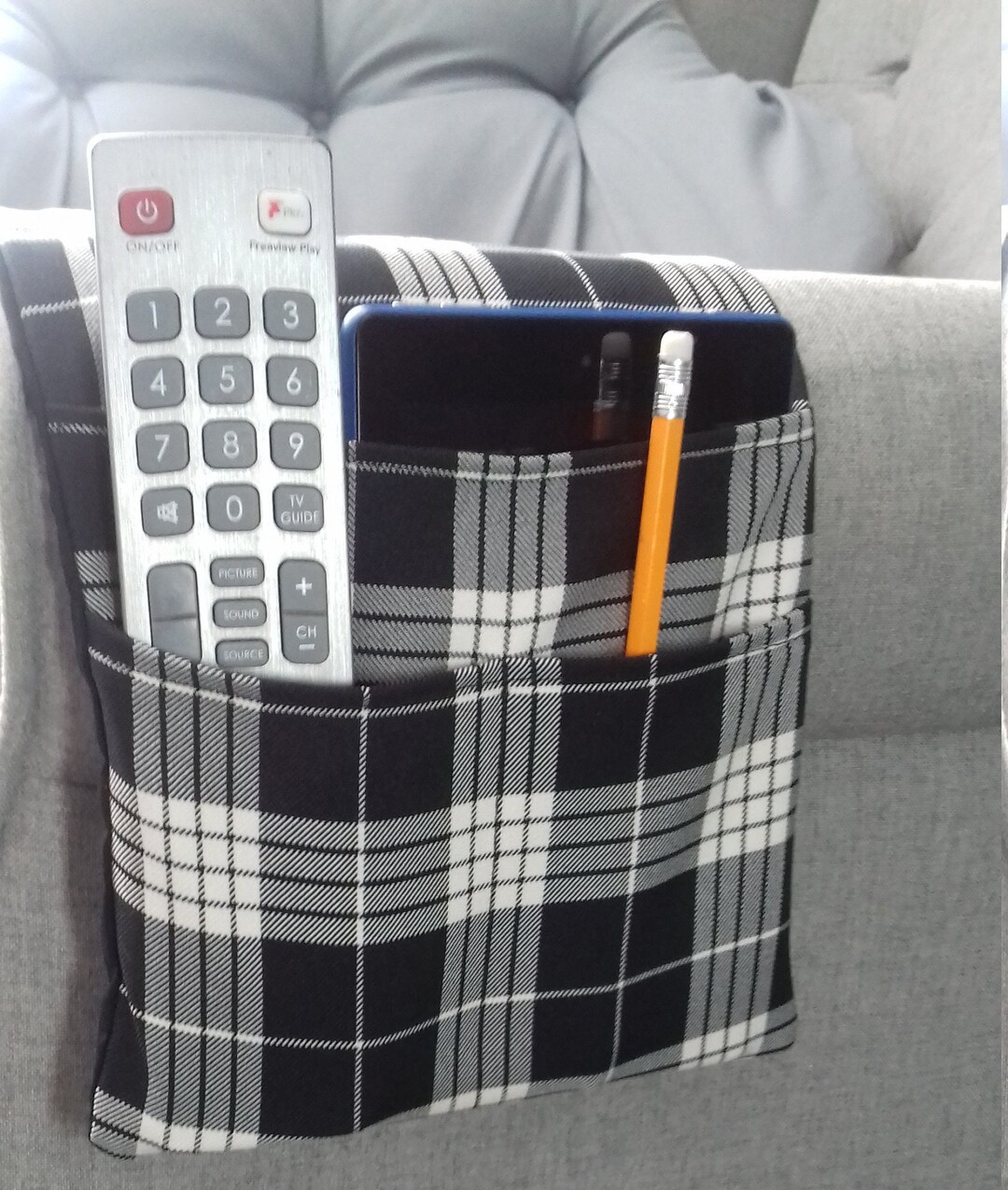Tartan Fabric Arm Chair Storage Tech Pouch Multi Remote - Etsy