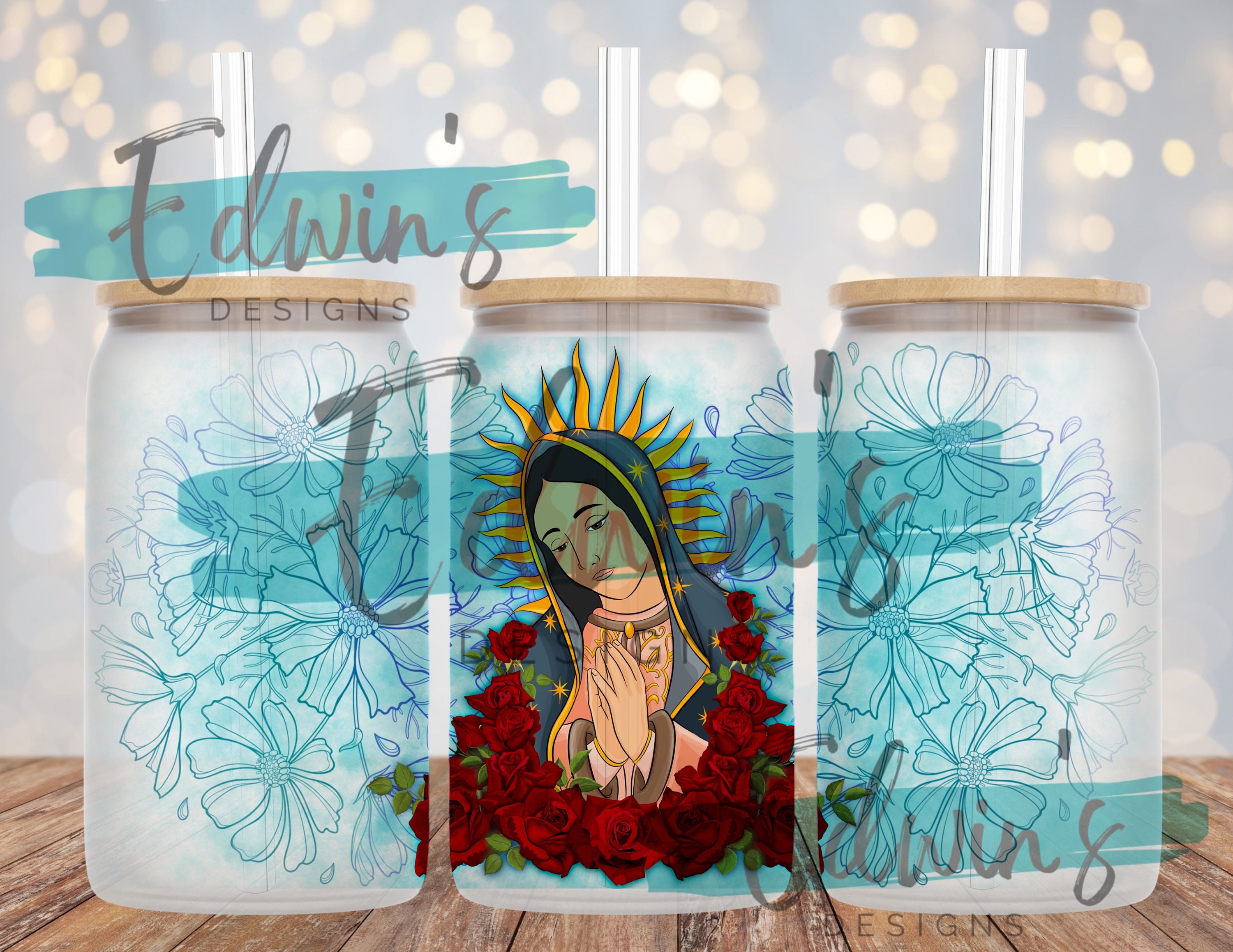 16 Oz Glass Can Sublimation Design Virgen De Guadalupe Etsy