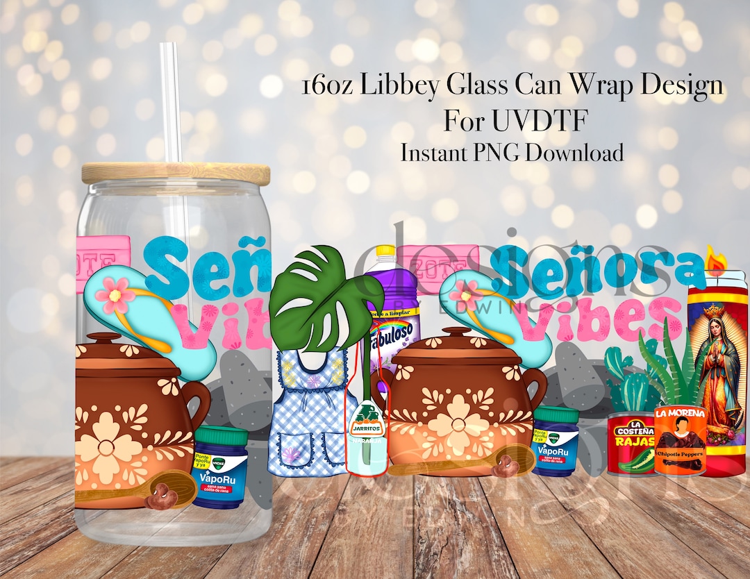 16 Oz Libbey Glass Can UVDTF Wrap Design. Cute Señora Vibes Design. - Etsy