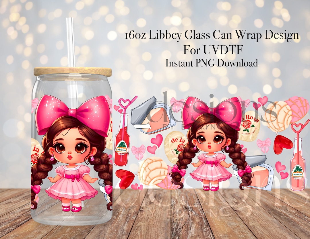 16 Oz Libbey Glass Can UVDTF Wrap Design. Cute Pink Bow Coquette ...