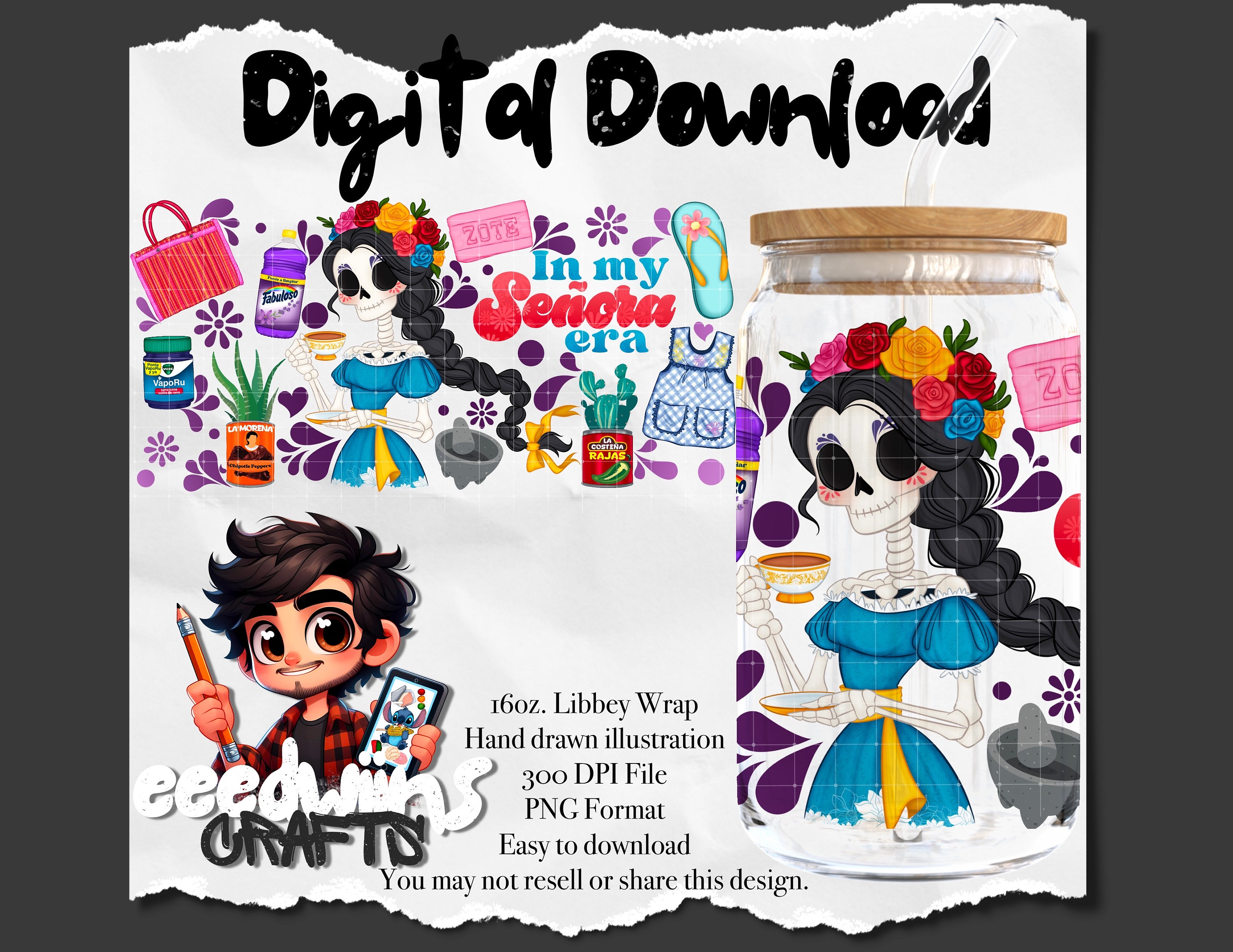 16 Oz Libbey Glass Can UVDTF Wrap Design. in My Señora Era Cartoon ...