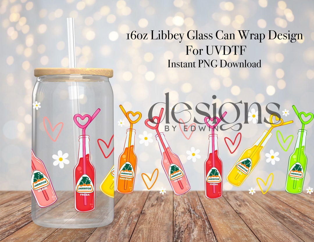 16 Oz Libbey Glass Can UVDTF Wrap Design. Valentines Jarritos Design ...