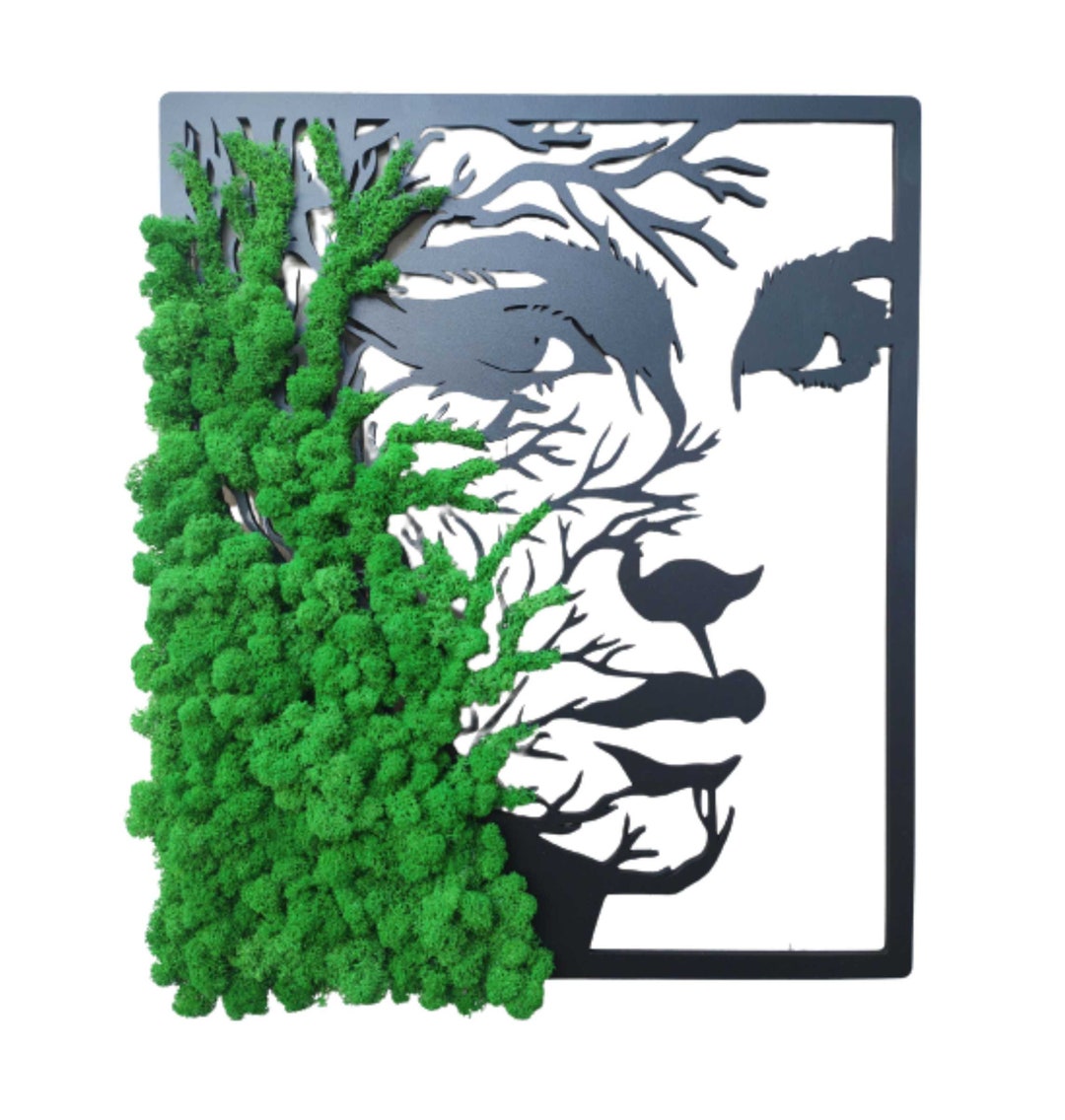 Woman Girl Moss Tree Bonsai Wall Art Natural decoration With Scratching ...