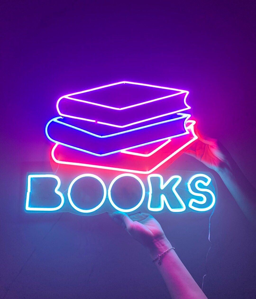 Book Neon Sign Books Word Art Led Light Sign Wall Hanging - Etsy