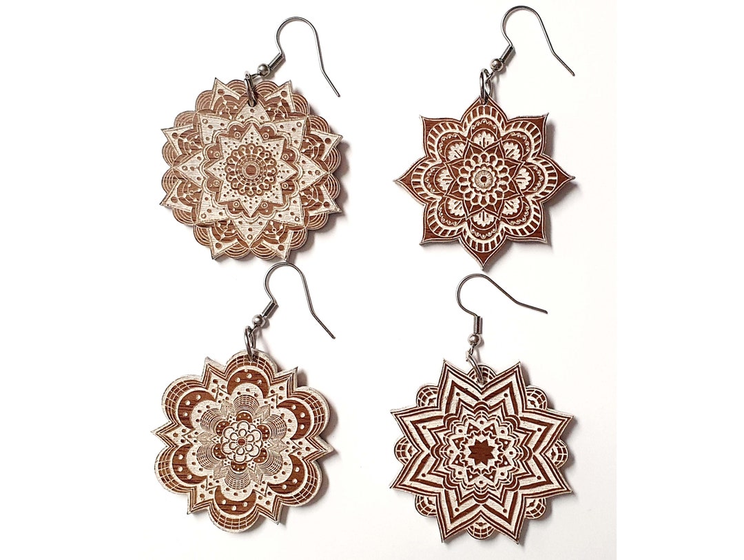 Mandala Earrings & Pendants 4 Designs! File for Laser - Etsy