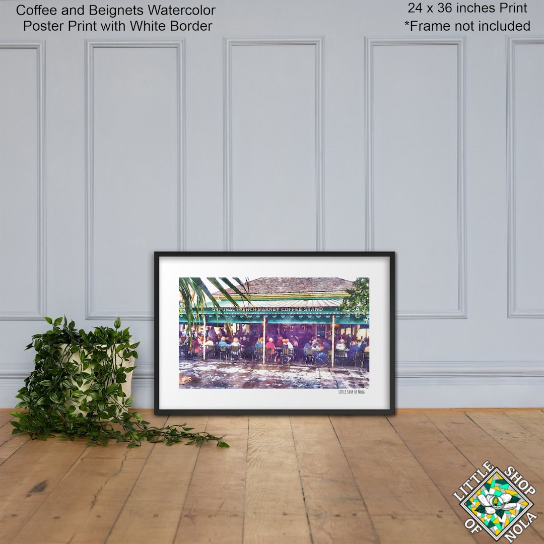 Coffee Beignets Watercolor Poster Print New Orleans Cafe NOLA Wall Art ...