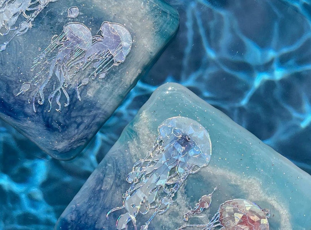 Blue Glass Coasters Depicting Marine Life. Set of Two Coasters - Etsy