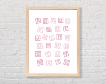 Alphabet Letter Blocks Art Print - Blue, Kids Room, Home Classroom ...