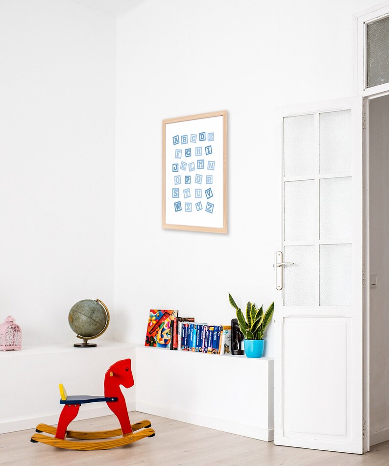Alphabet Letter Blocks Art Print - Blue, Kids Room, Home Classroom ...