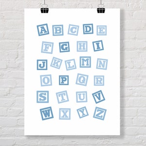 Alphabet Letter Blocks Art Print - Blue, Kids Room, Home Classroom ...