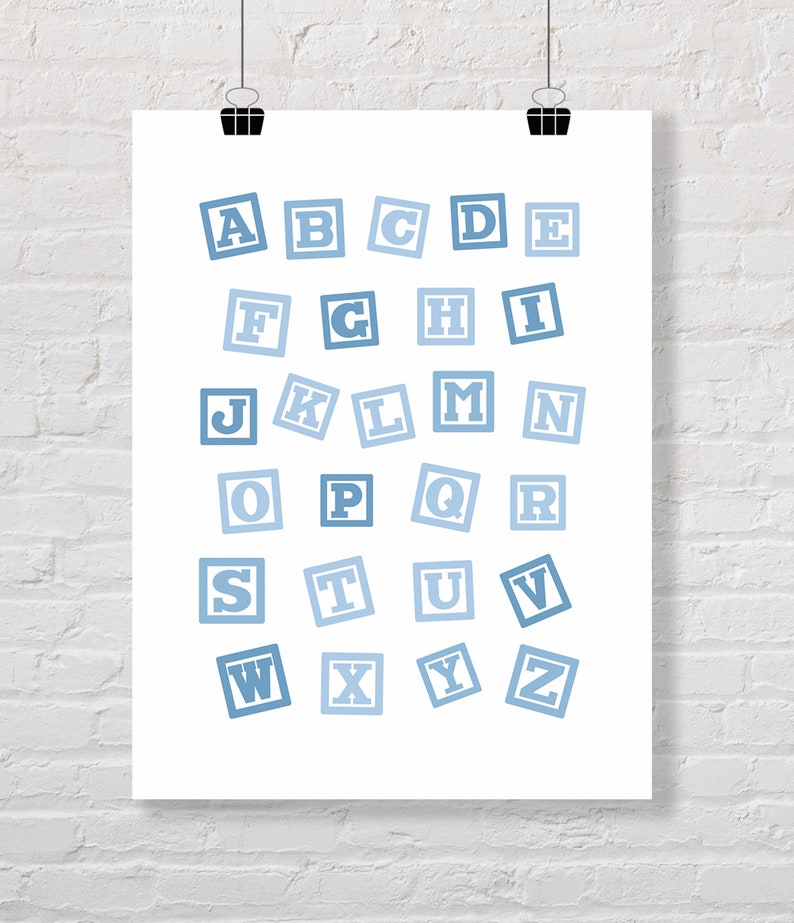 Alphabet Letter Blocks Art Print - Blue, Kids Room, Home Classroom ...