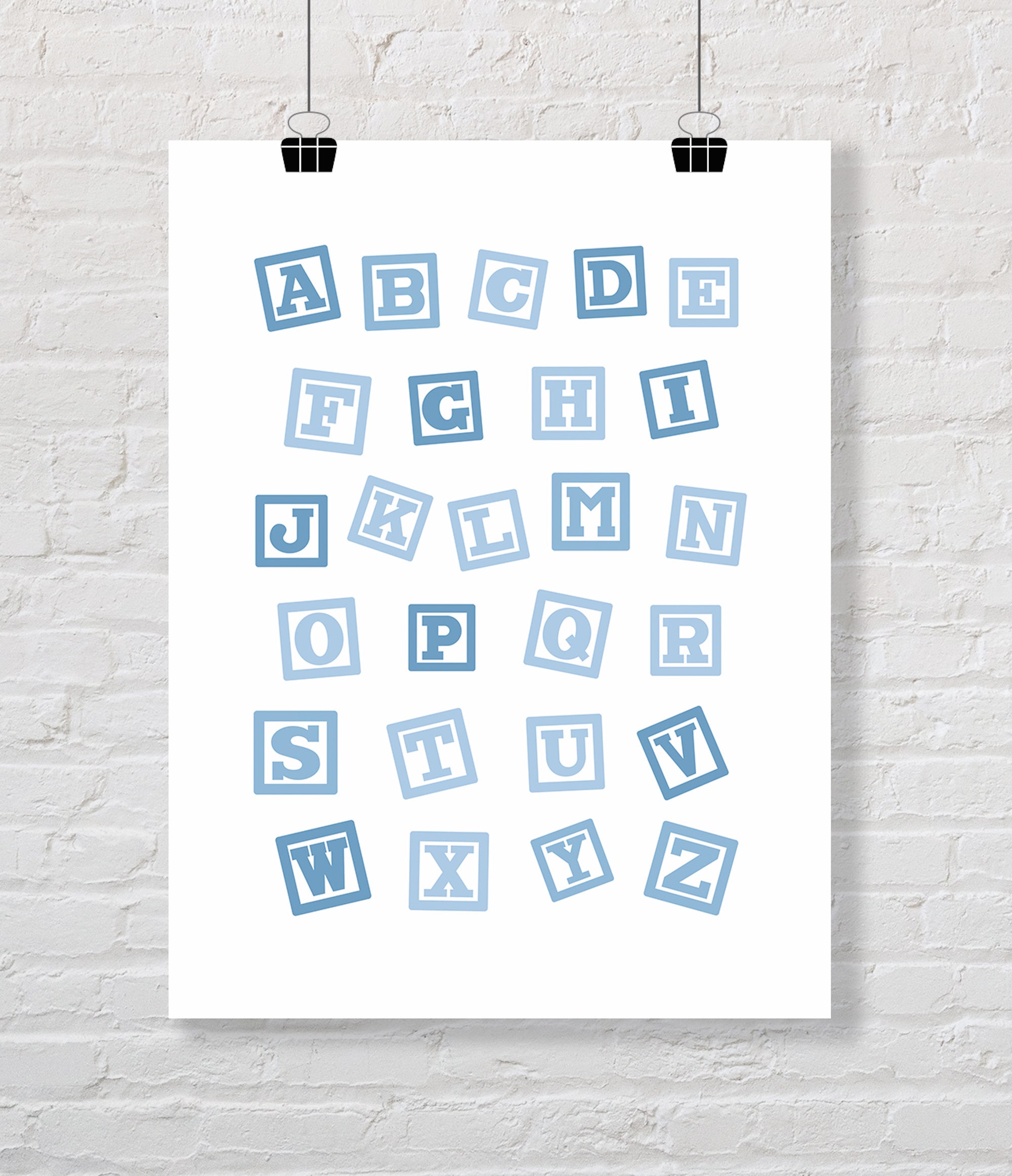 Alphabet Letter Blocks Art Print - Blue, Kids Room, Home Classroom ...