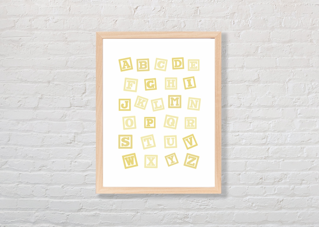 Alphabet Letter Blocks Art Print - Yellow, Kids Room, Home Classroom ...