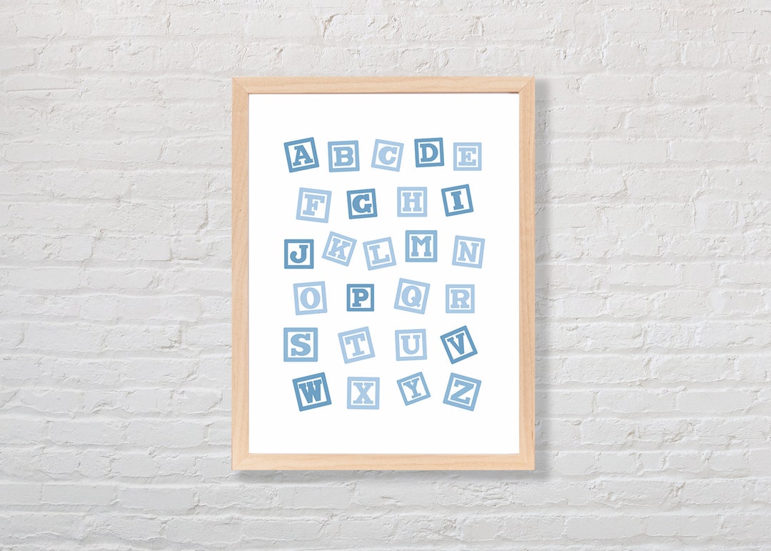 Alphabet Letter Blocks Art Print - Blue, Kids Room, Home Classroom ...