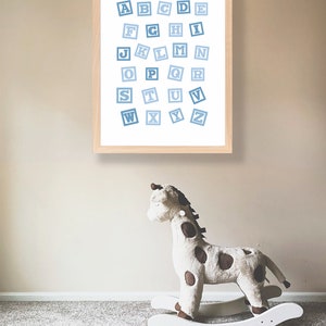Alphabet Letter Blocks Art Print - Blue, Kids Room, Home Classroom ...