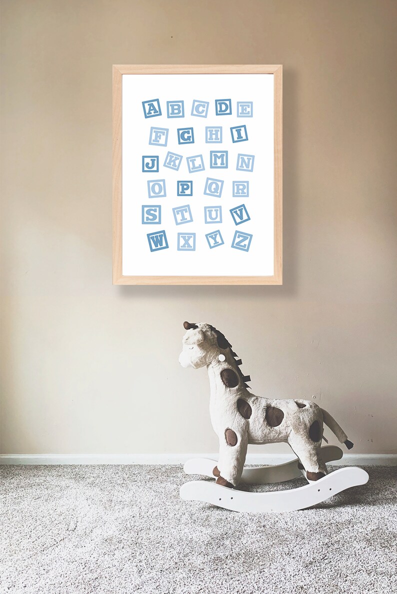 Alphabet Letter Blocks Art Print - Blue, Kids Room, Home Classroom ...