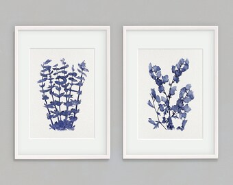 Navy Blue Botanical Print - Etsy