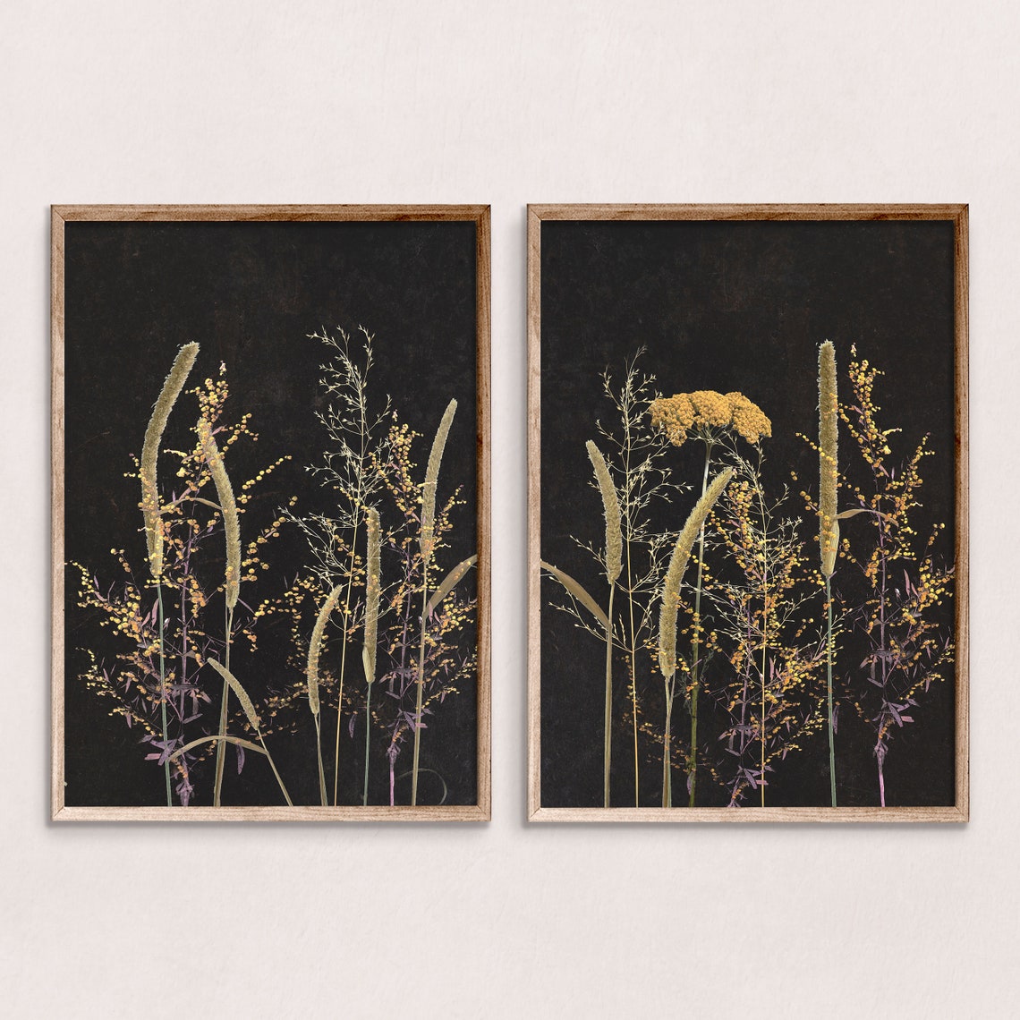 Botanical Print Black Dark Botanical Print 2 Piece Wall Art - Etsy