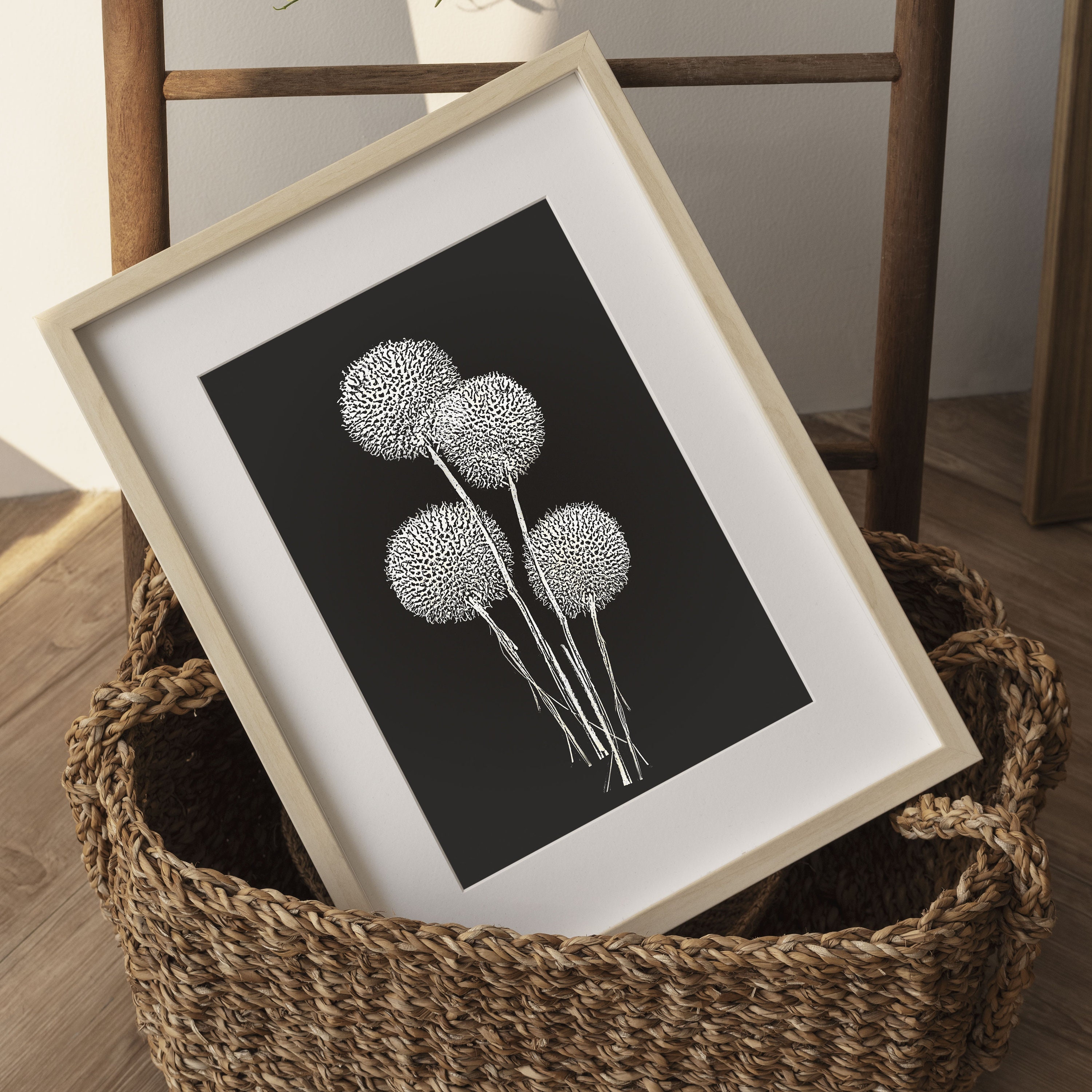 Dark Floral Wall Art Black Botanical Print Wildflower Wall | Etsy