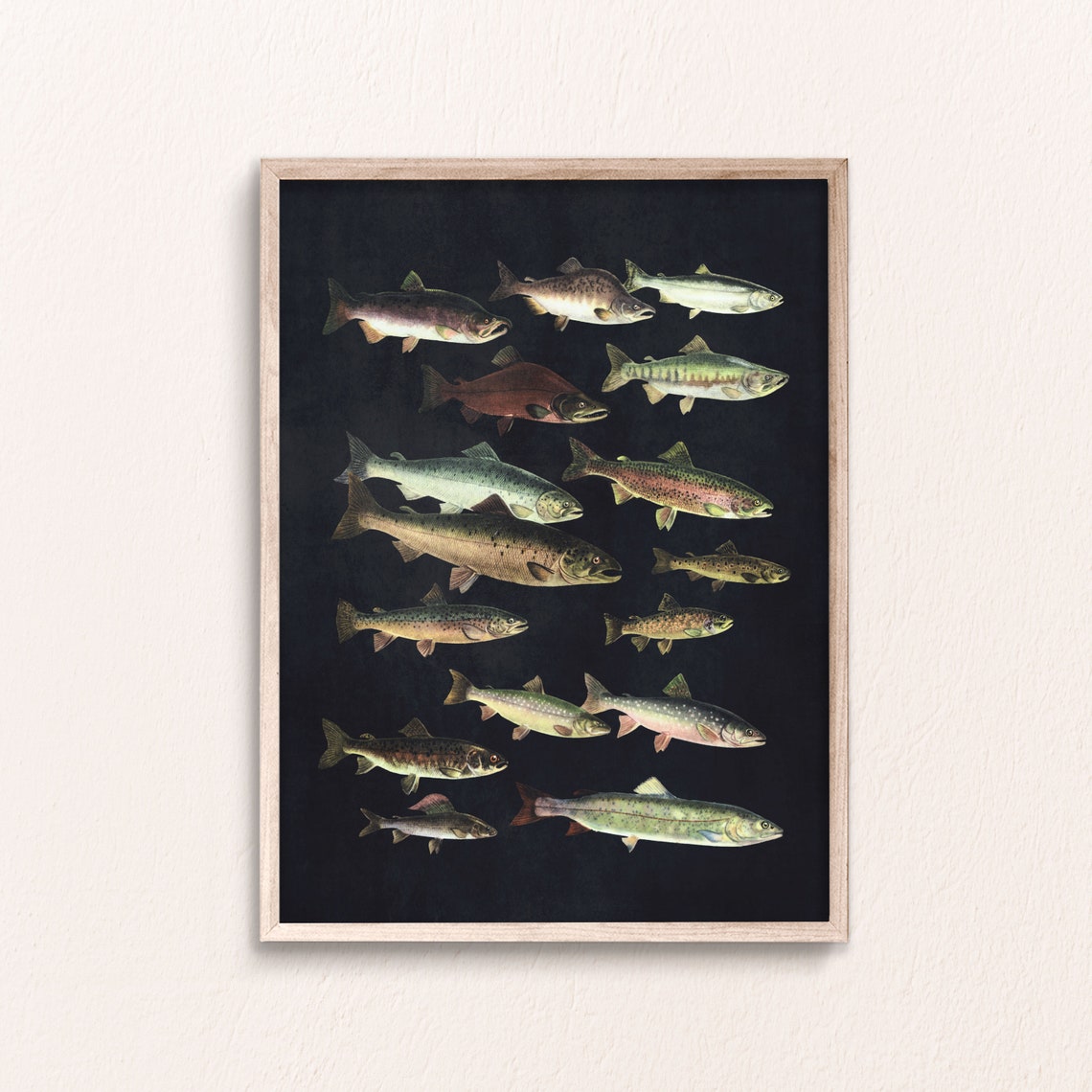 Dark Wall Art Fish Print Nautical Prints Black Background | Etsy