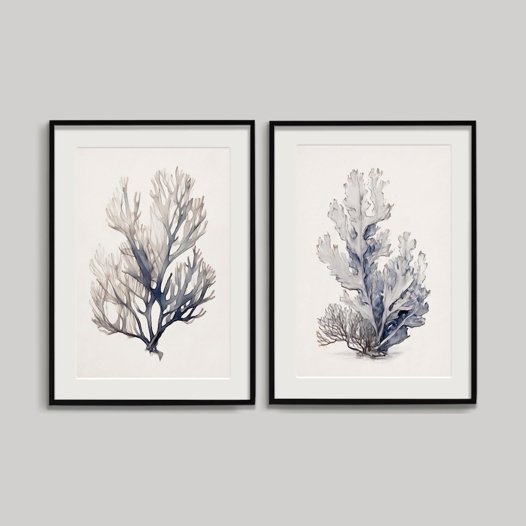 Coral Gallery Wall, Nautical Prints, Set of 2 Prints, Coral Wall Art ...