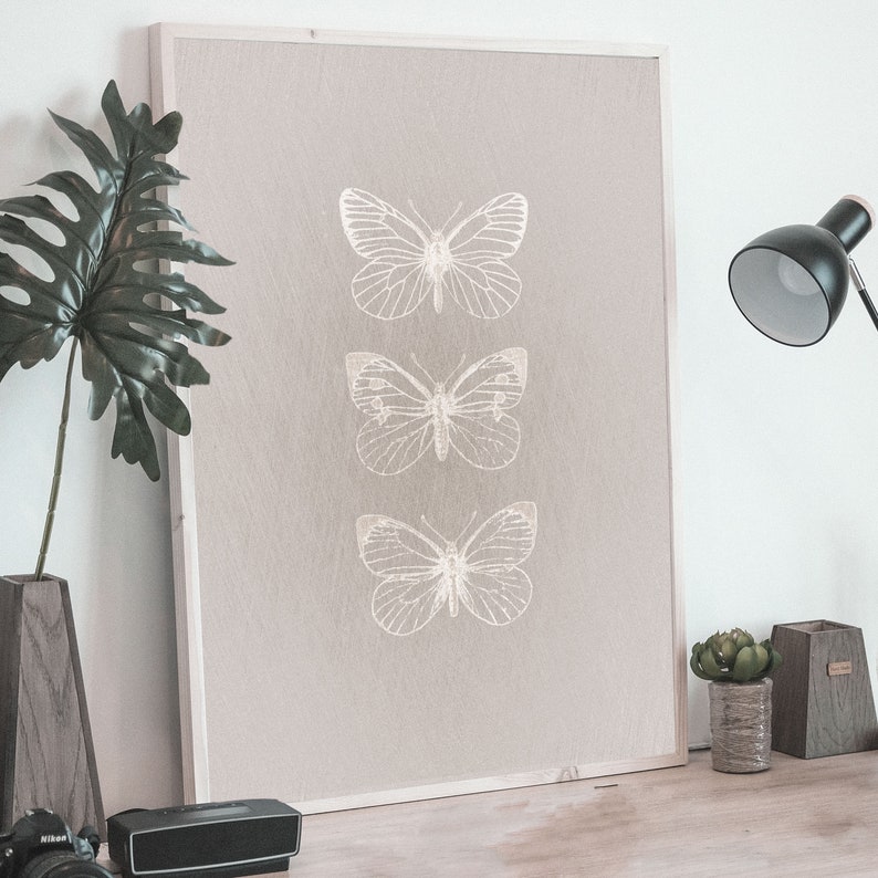 Neutral Butterfly Print Butterfly Wall Art Beige Botanical - Etsy