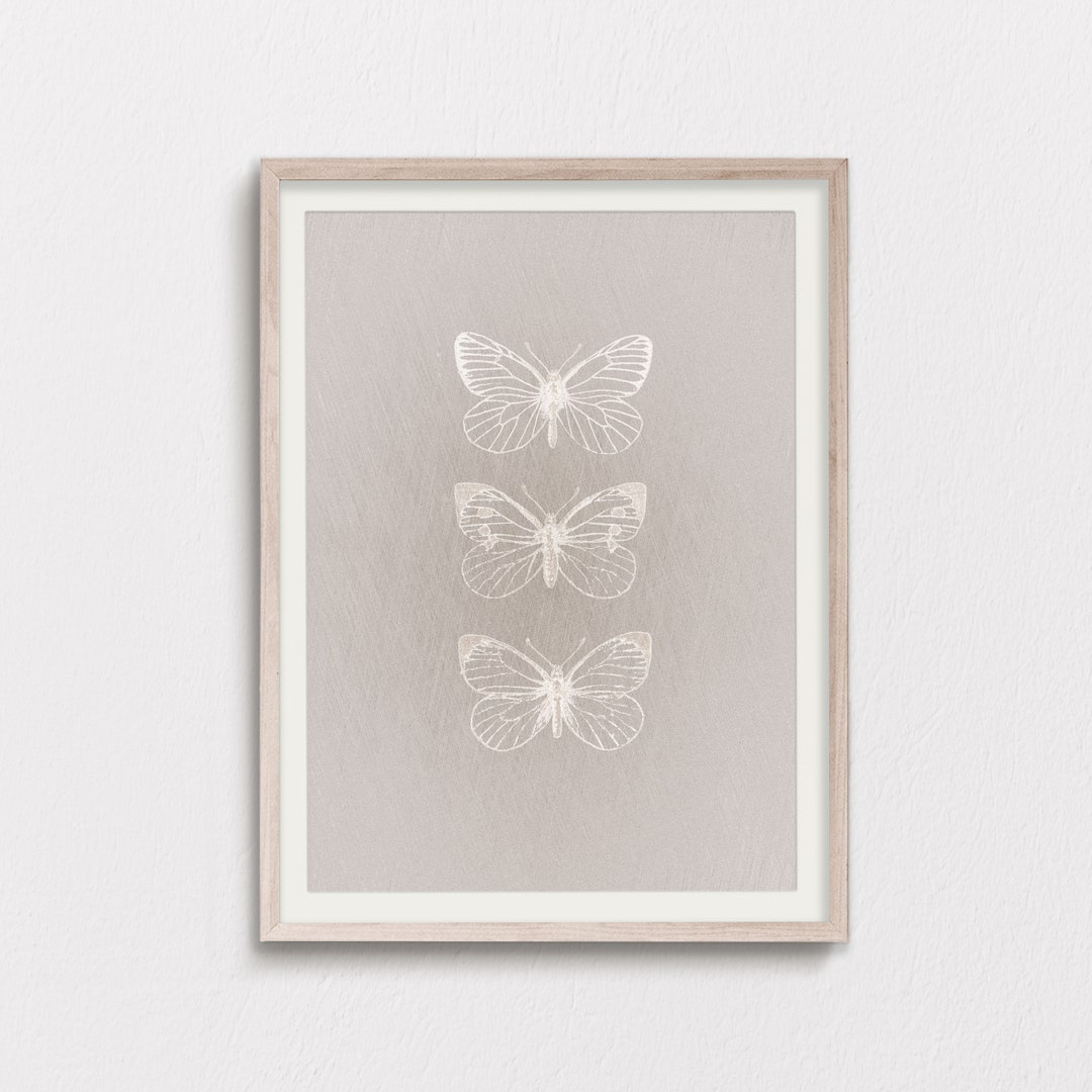 Neutral Butterfly Print, Butterfly Wall Art, Beige Botanical Print ...