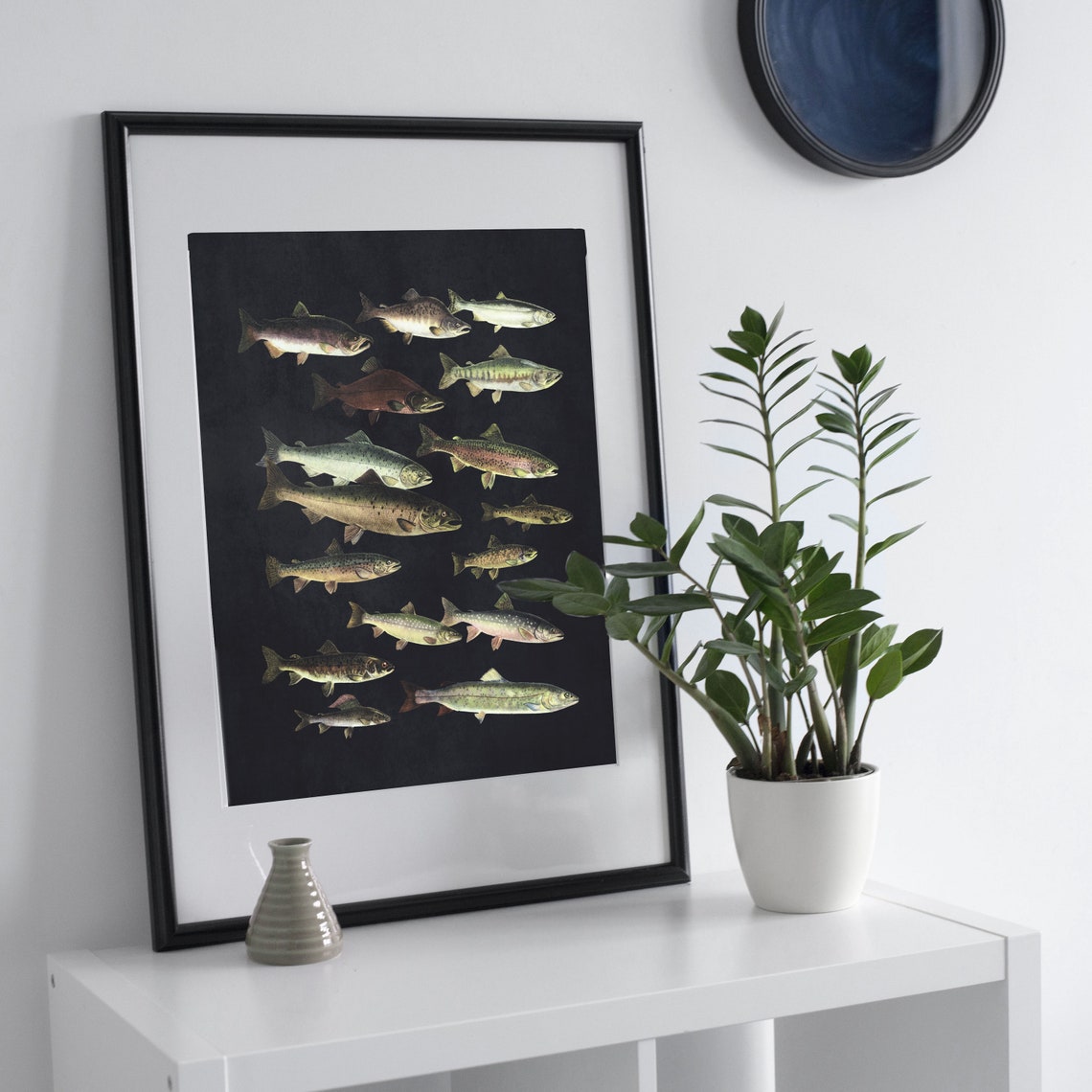 Dark Wall Art Fish Print Nautical Prints Black Background - Etsy