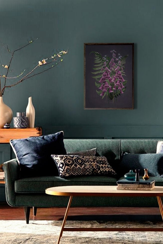 Black background botanical print dark botanical prints black | Etsy