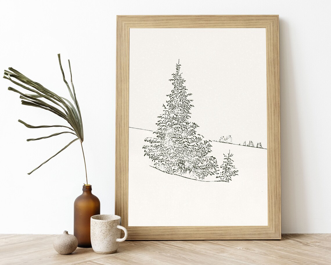 Winter Landscape Pine Tree Sketch Pine Tree Artwork Black - Etsy